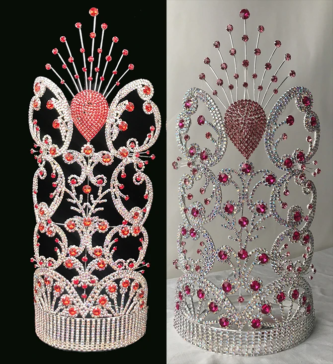 20 Inches Ab Stones Big Pageant Red Rhinestone Beauty Crown Crystal ...