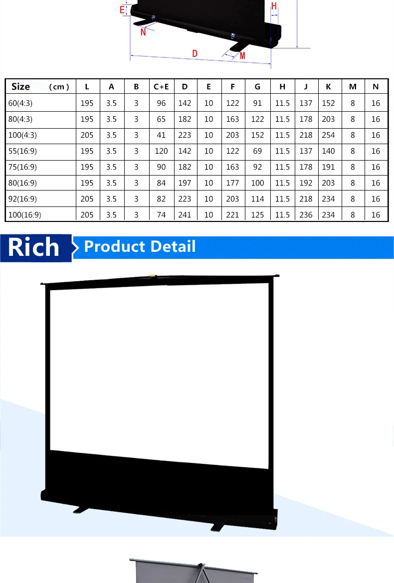 100" 80" 60" Inch Pull Up And Up Floor Stand Projection Screen ...