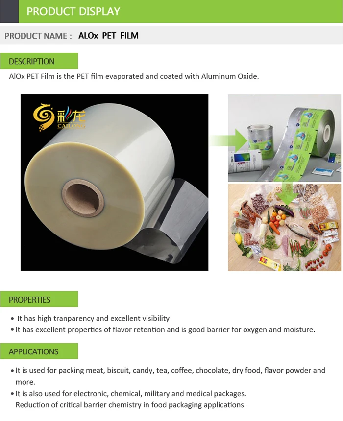 High Barrier Alox PET Film for Food Packaging - Cailong