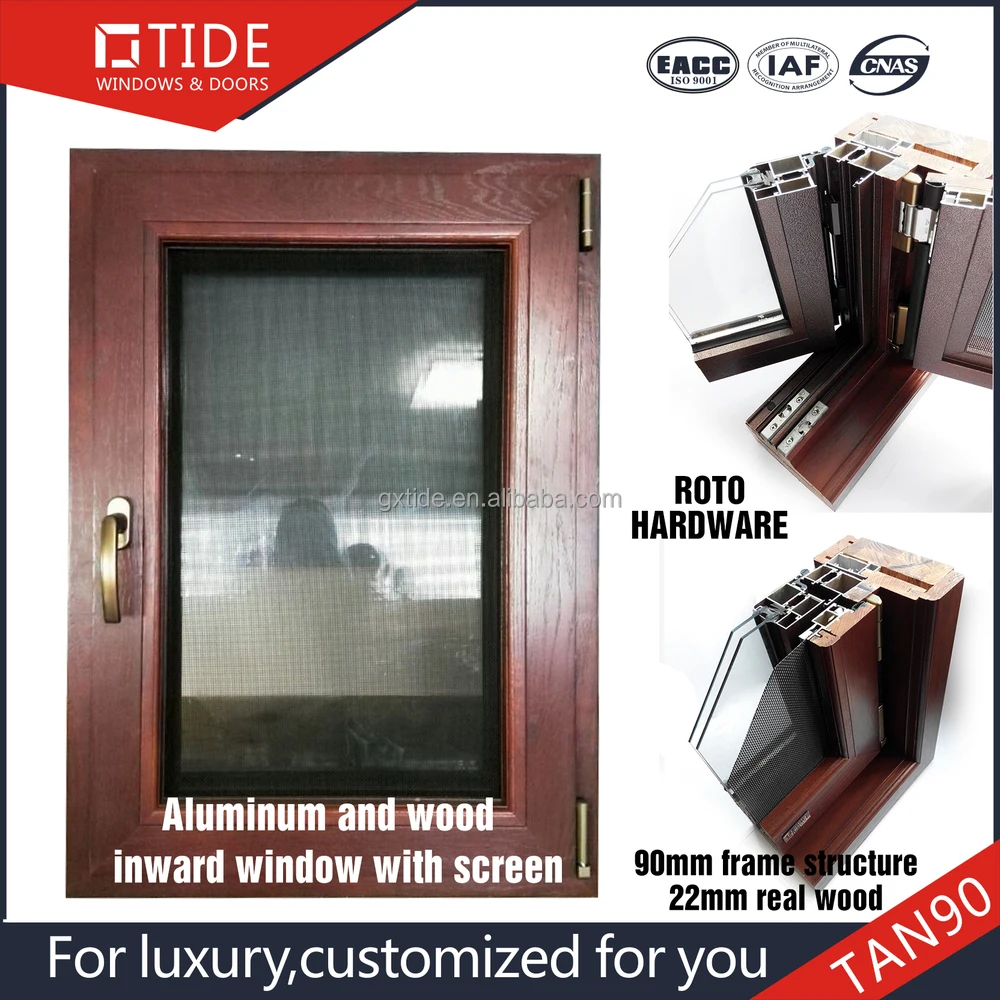 Wood Window Frame With Security Fly Insects Screen Aluminum Window And ...