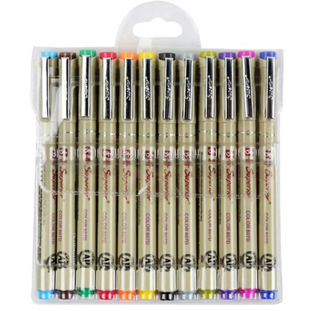 12 Colors Sketch Micron Pen 0.5 Mm Superior Needle Drawing Pen Fine ...