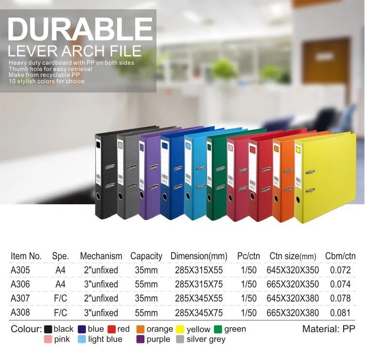 High Quality Comix A4 Size 3 Inch Recyclable Pp A4 Lever Arch File For 