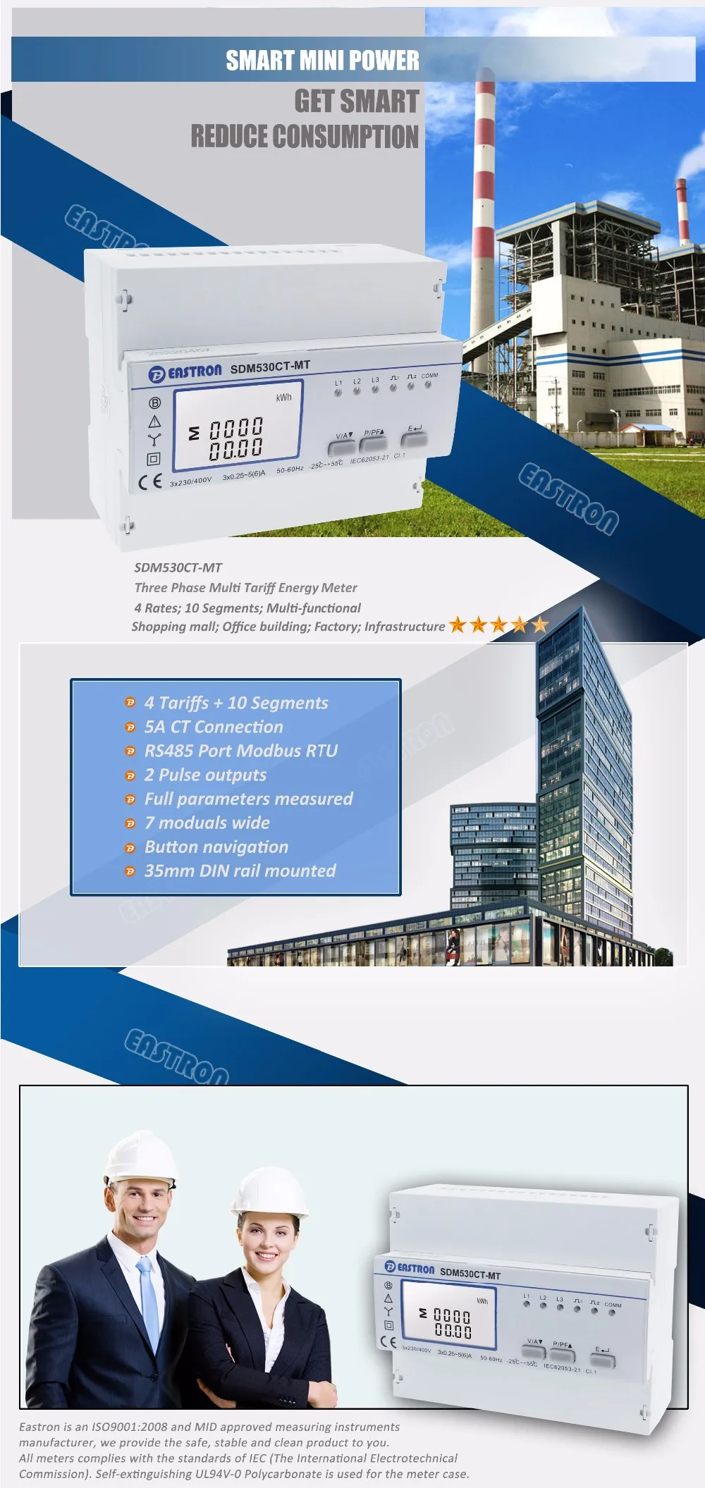 Sdm530ct-mt 3 Phase Multi-tariff Energy Meter,Double Tariff Meter,Din ...
