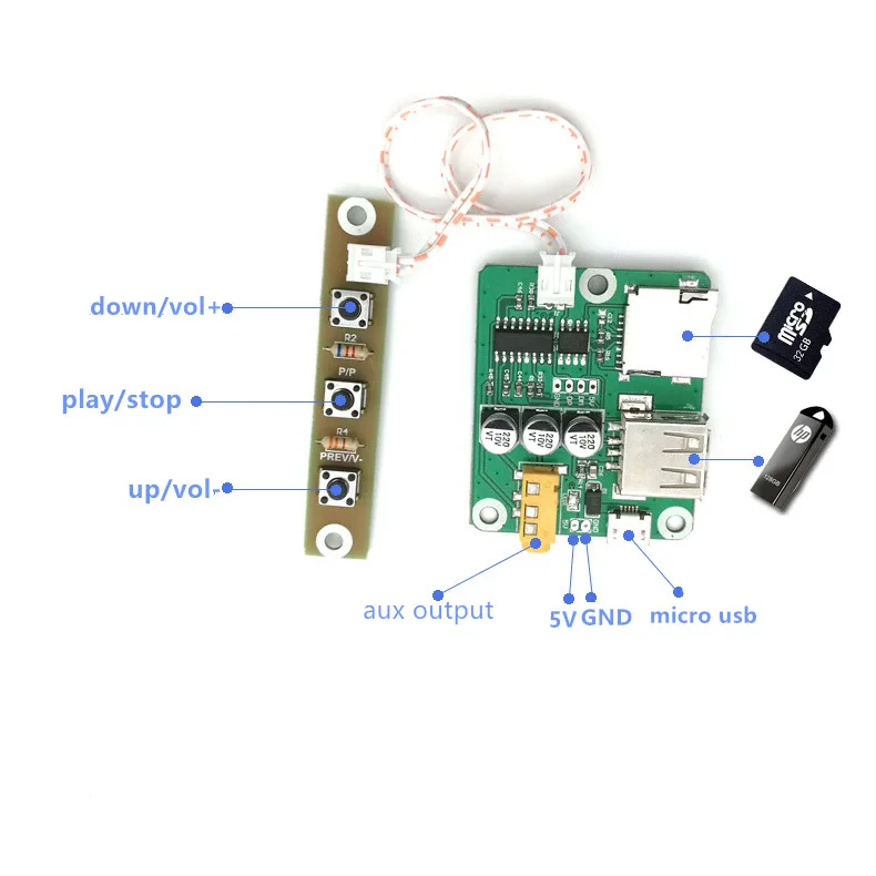 Taidacent Diy Aux 3.7 Volts To 5 Volts Usb Card Mp3 Voice Recorder ...