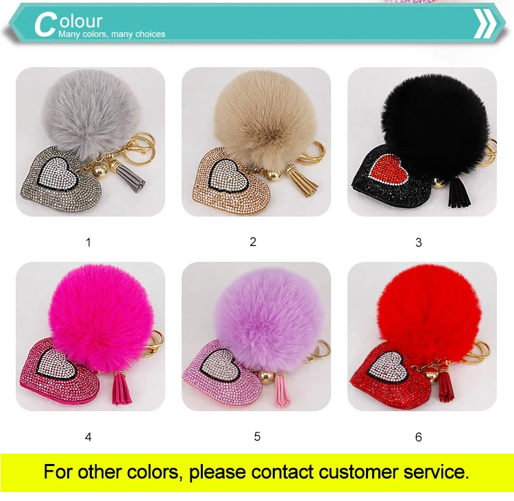 Yongze Cute Plush Large Rhinestone Keyring Pink Fur Ball Rhinestones ...