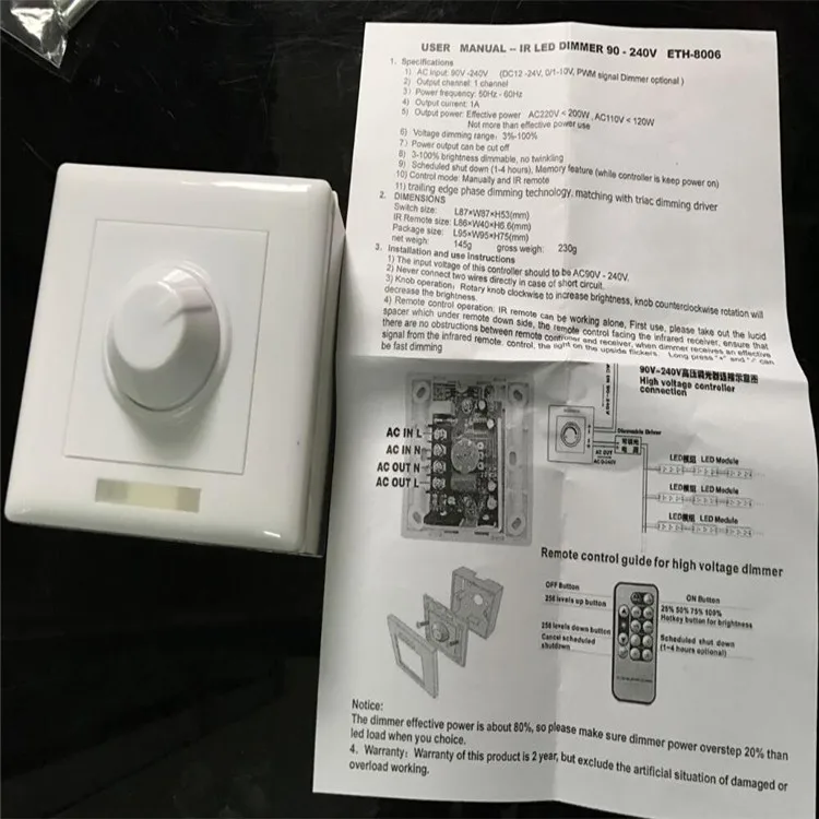 Ac 110v 240v Led Light Dimmer Infrared Remote Control Scr 86 Panel ...