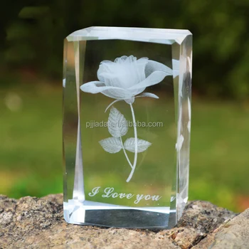 Love Theme Rose Crystal Cube 3d Laser Engraved Flower Glass Crafts ...