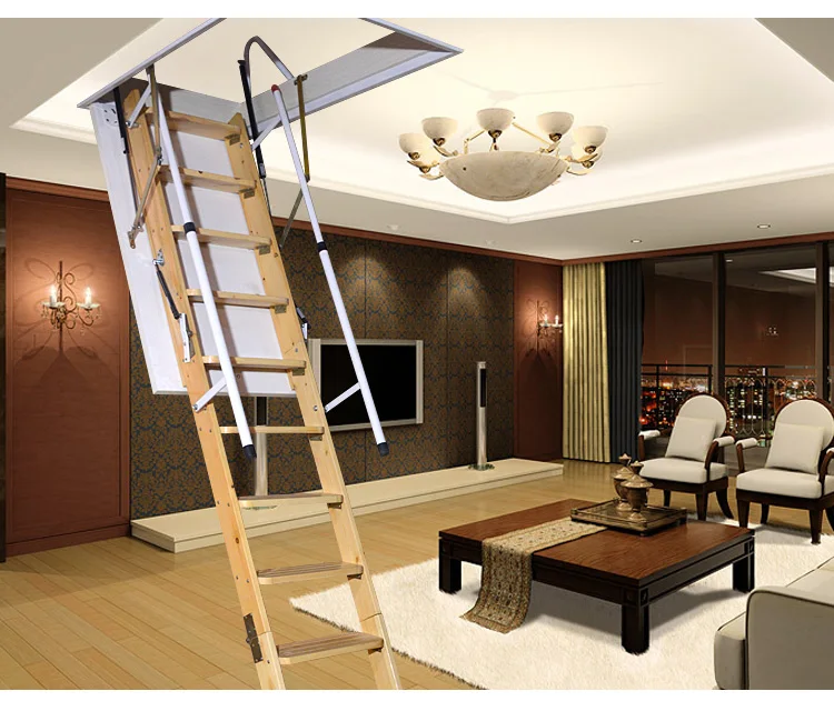 Folding Wooden Loft Stairs with Handrail - Safe & Stylish