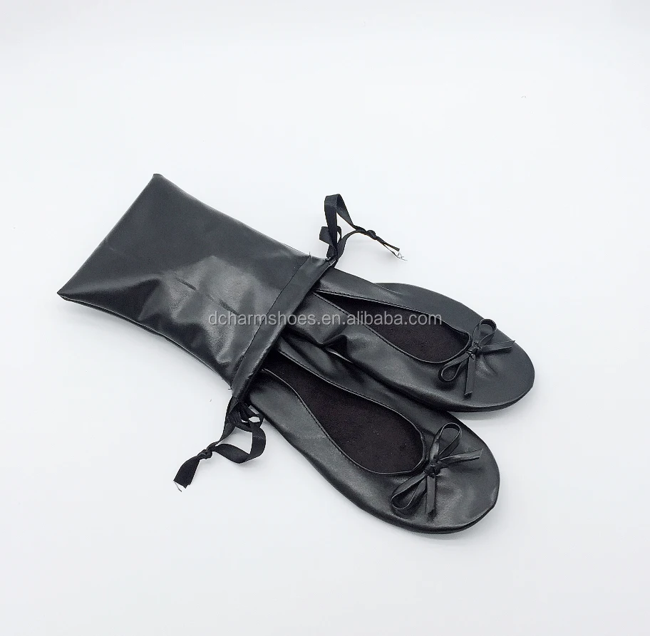Black Roll Up Dance Shoes Foldable Pumps Flats Ballet - Buy Foldable ...