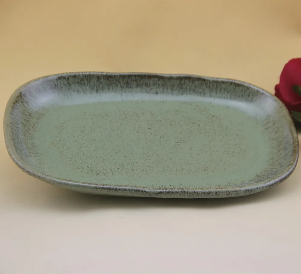 Japanese Style Reactive Glaze Special Green Oval Ceramic Dishes