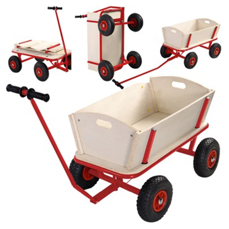 Foldable 4 Wheel Kids Carriage Early Learning Toy Wooden Serving Wagon ...