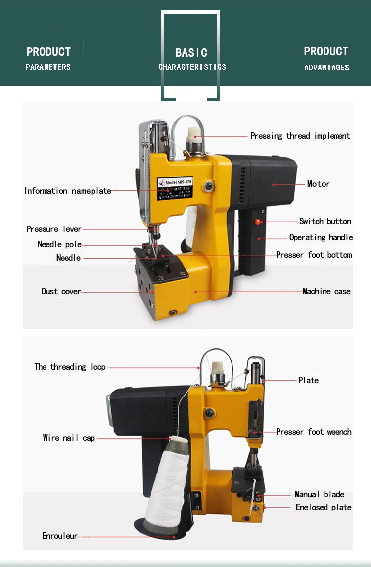 Portable Hand Held Automatic Bag Closer Sewing Machine Motor For Filter ...