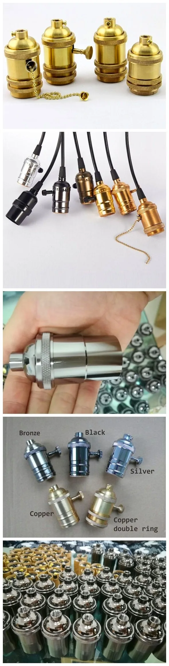 Brass Switch Lamp Holder With Double Rings Retro Lamp Sockets - Buy ...