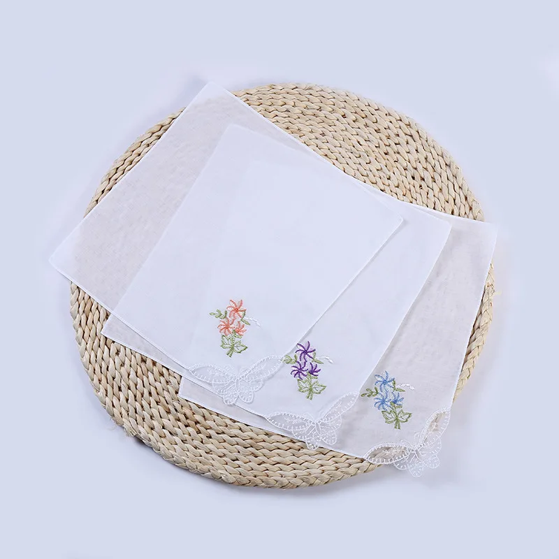 Women's White Cotton Embroidered Handkerchief Single-angle Lace Fashion ...