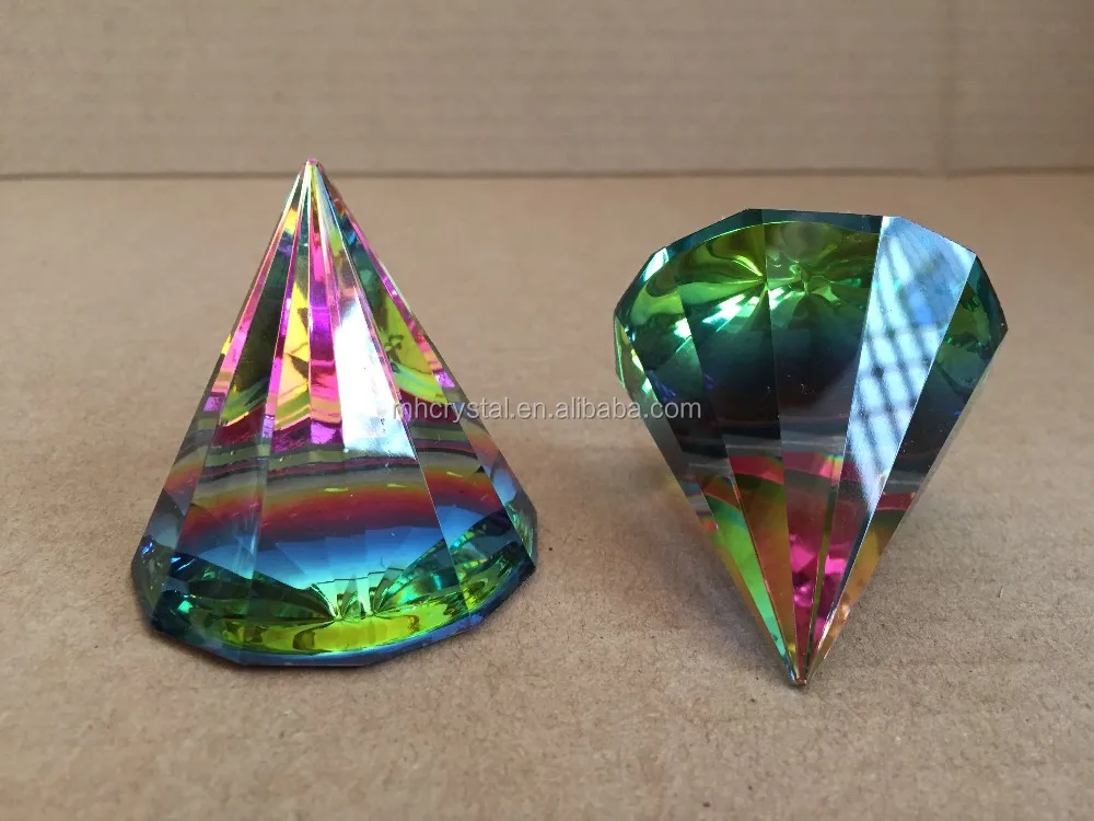 Crystal Rainbow Faceted Cone With Dome Pyramid Paperweight Mh-f0577 ...