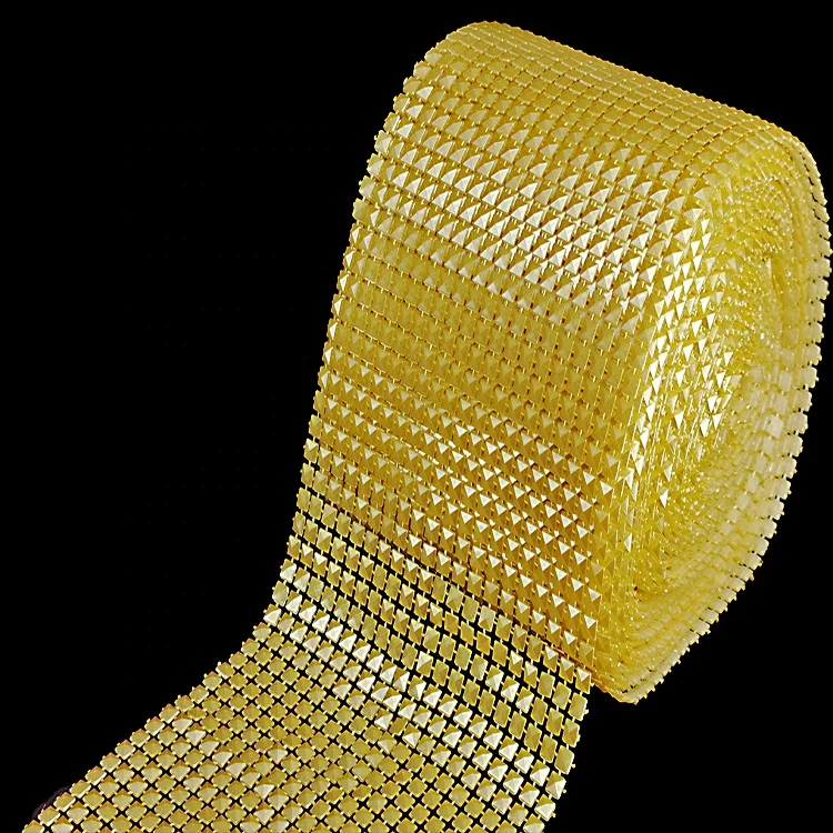 Wholesale 20 Row Gold Wide Mesh Pyramid Plastic Rhinestone Chain Trim ...