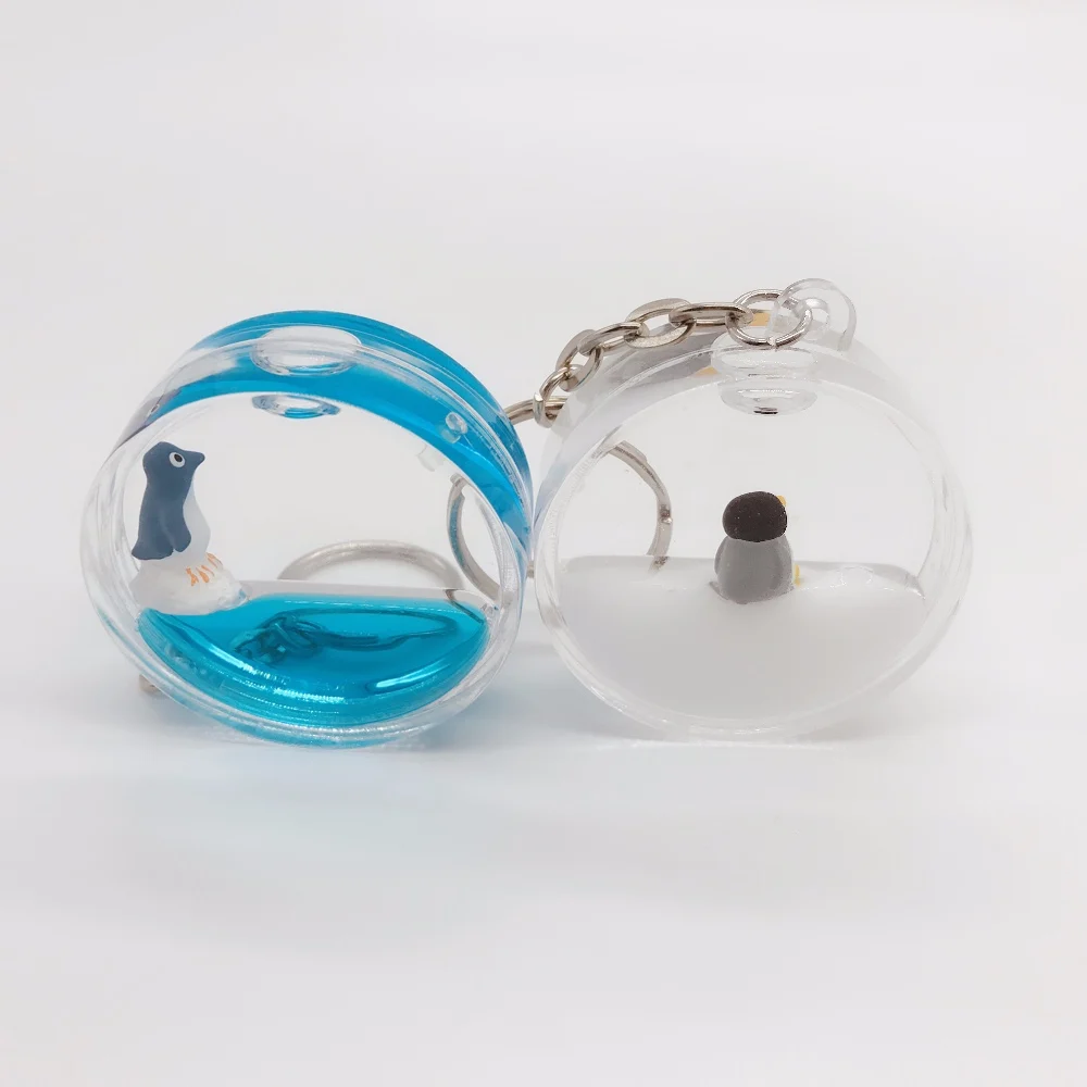 Pink Liquid Keychain With Cute Penguin Floater Inside 3d Floater - Buy ...