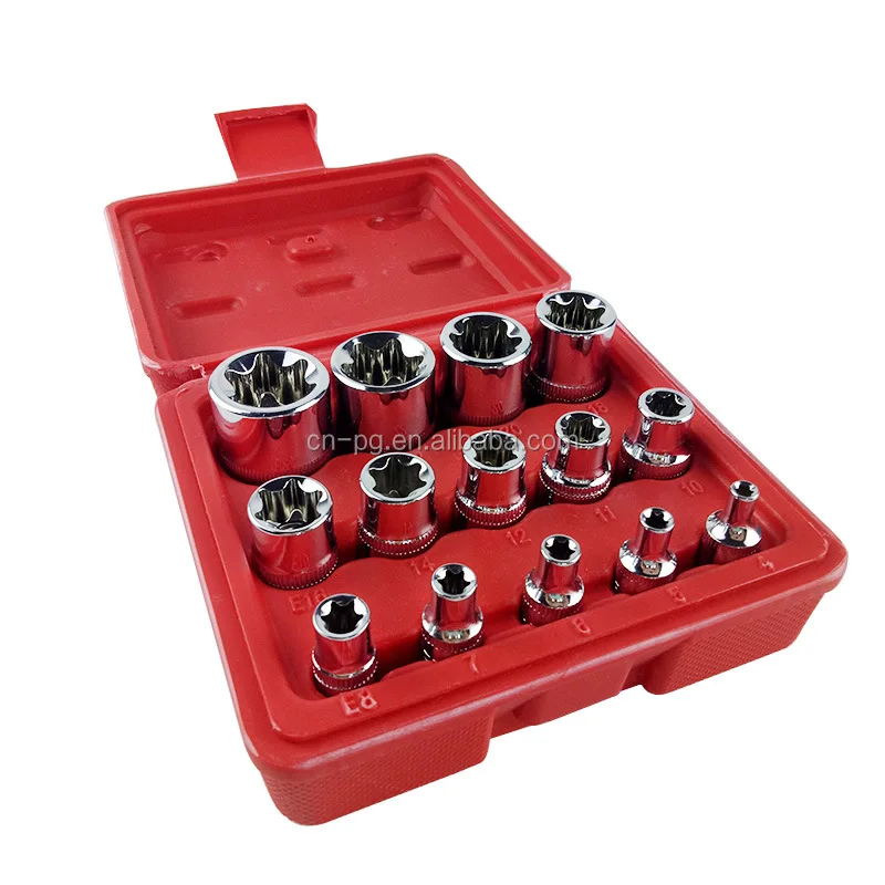 Crv Material 14pcs/set E Torx Star Female Bit Sockets Set 1/2" 3/8" 1/4 ...