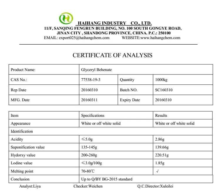 High Purity White Solid Glyceryl Behenate Cas 77538-19-3 - Buy Glyceryl ...