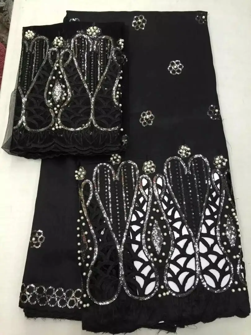 The Latest Nigeria Black Color Nigerian George Wrappers Embroidery With ...