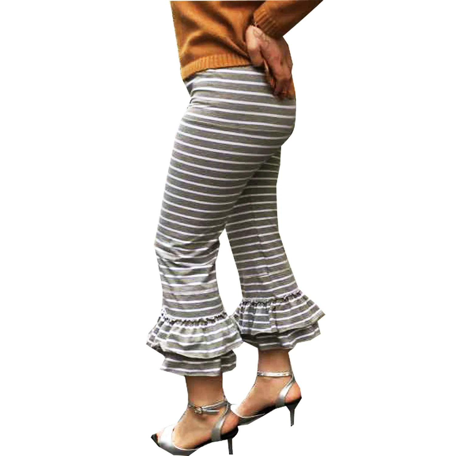 New Style Boutique Lady Ruffle Pants Women Cotton Loose Ruffle Pants ...