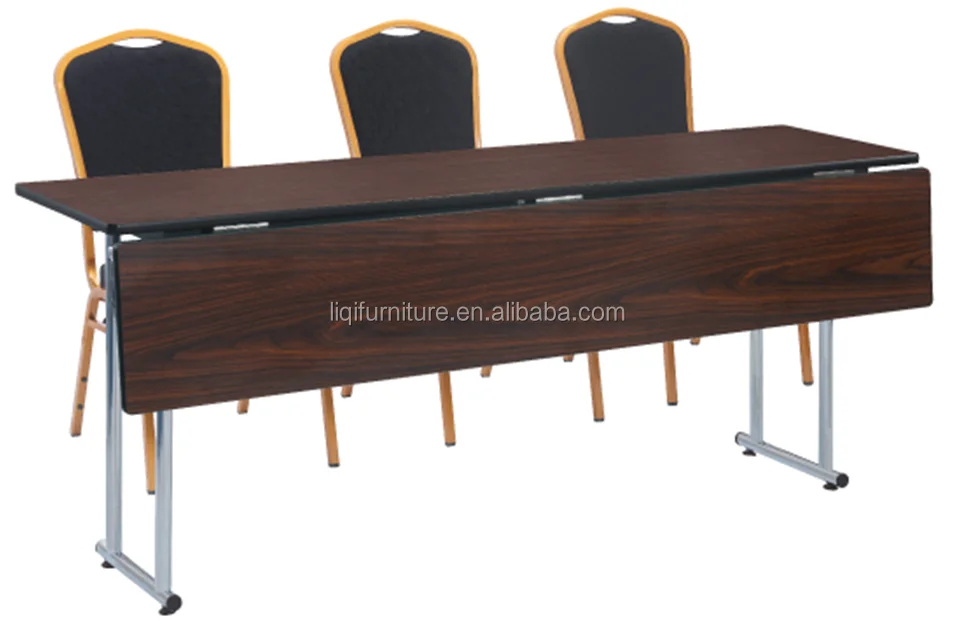 Folding Rectangular Table with Foldable Table Top for Meetings