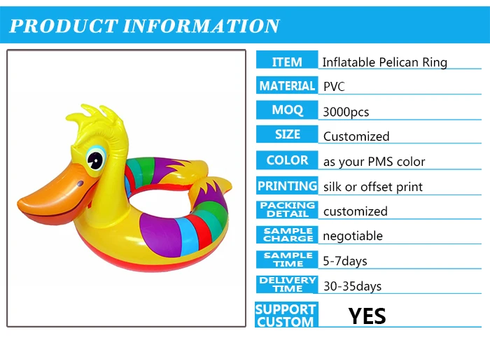 Promotional Customized Inflatable Pelican Swim Ring Baby Animal Shape ...