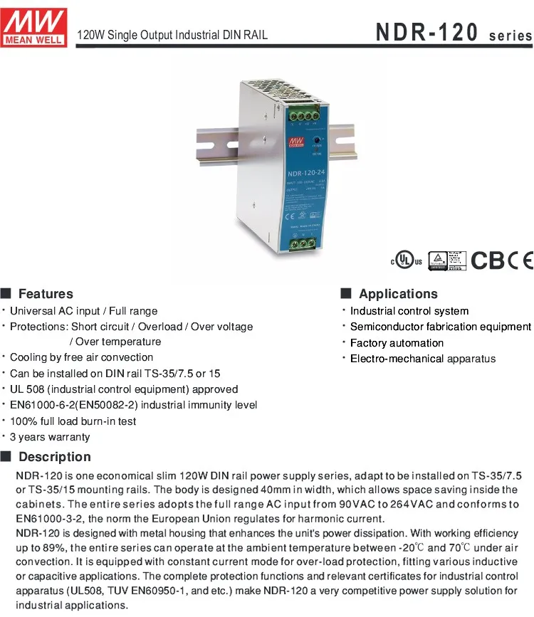 Mean Well Ndr-120-12 120w 12v Din Rail Power Supply 120w 12v Single Phase - Buy 120w 12v Din ...