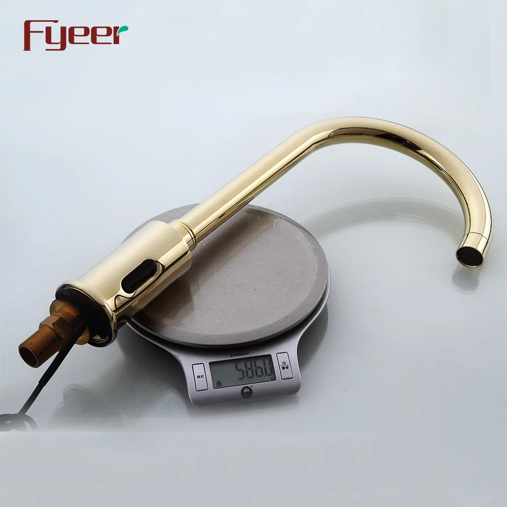 Fyeer Goose Neck Golden Sensor Water Tap - Brass Basin Faucet