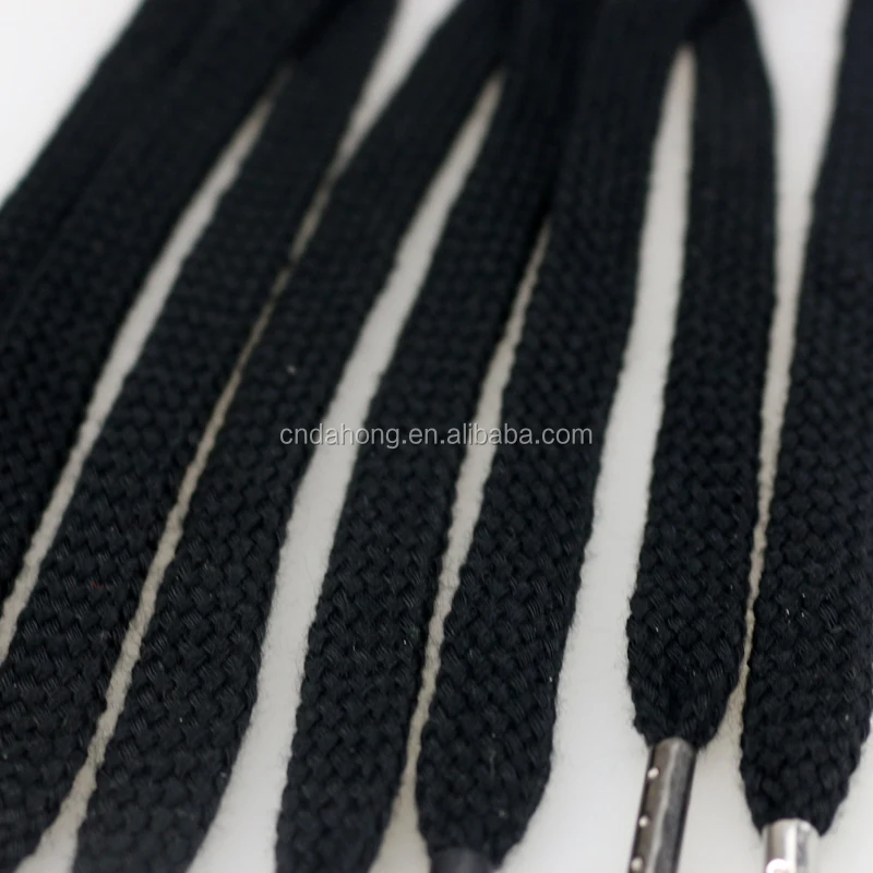 1cm Tubular Flat Black Cotton Draw Cord With Metal Ends For Hoodie ...