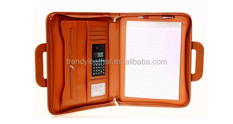 Custom Zipper Leather Business Portfolio Case With Handle For Tablet ...