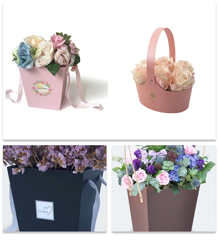 Portable Flower Box Packaging Paper Flower Basket Gifts Folding Paper ...