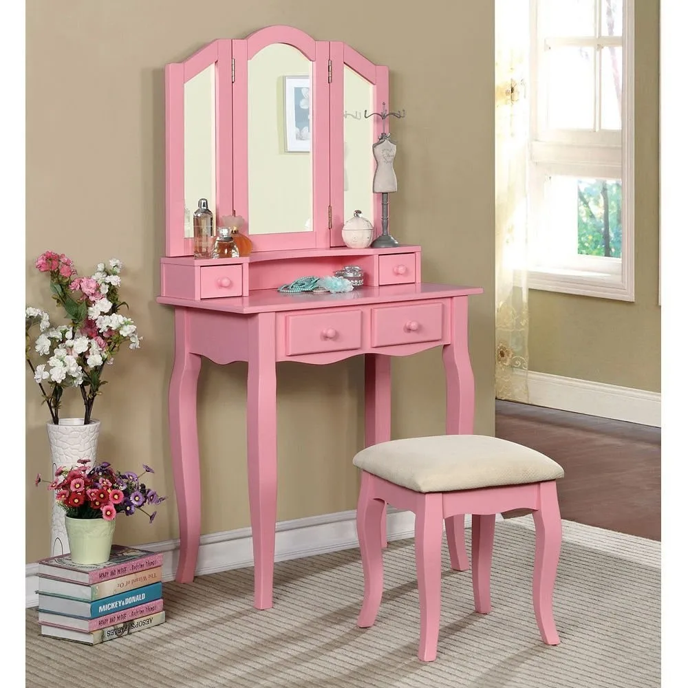 Pink Color Wooden Dressing Table Italian Furniture Mirror Table Makeup ...