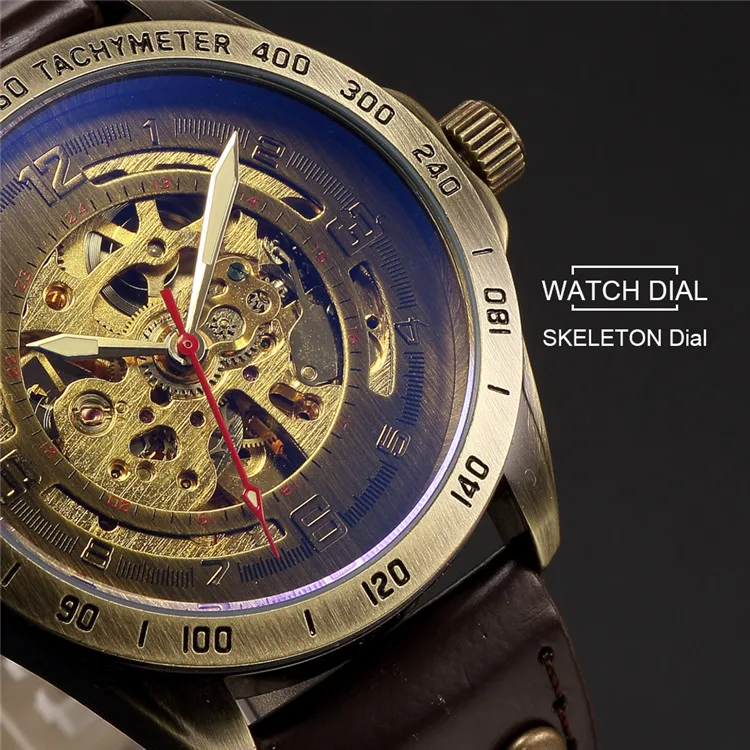 SHENHUA P368 Retro Bronze Skeleton Mechanical Watch for Men | Luxury ...