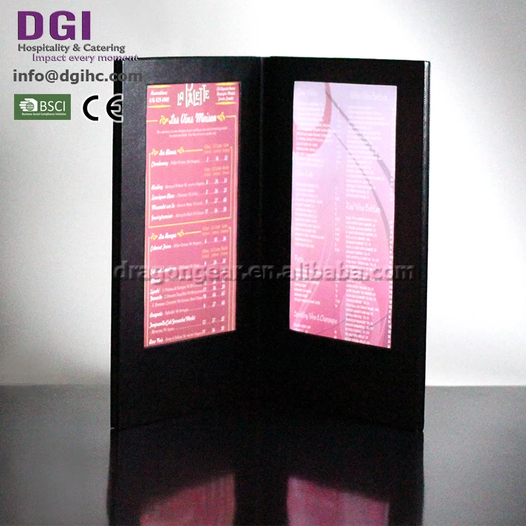 Illuminated Led Pu Leather Menu Book Folder for bar Hotel Restaurant ...