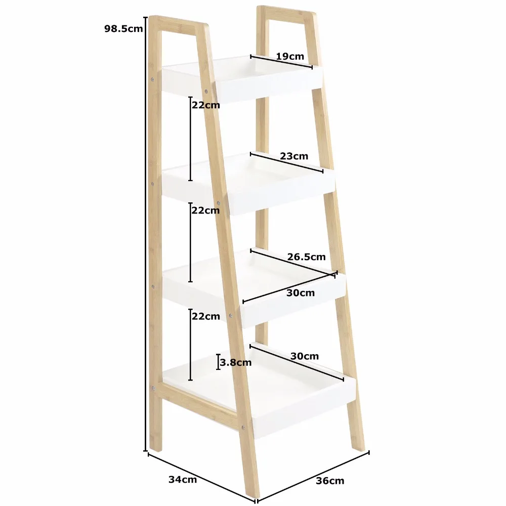 4 Layers Living Room Corner Ladder Storage Shelf - Bamboo White ...