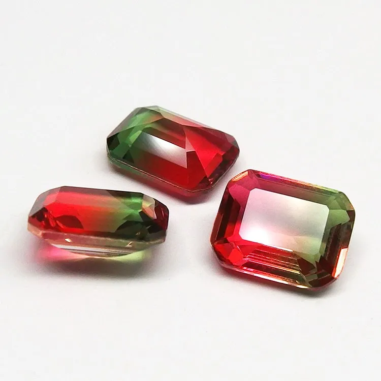 Synthetic Watermelon Tourmaline Emerald Cut Glass Gems Bicolor ...