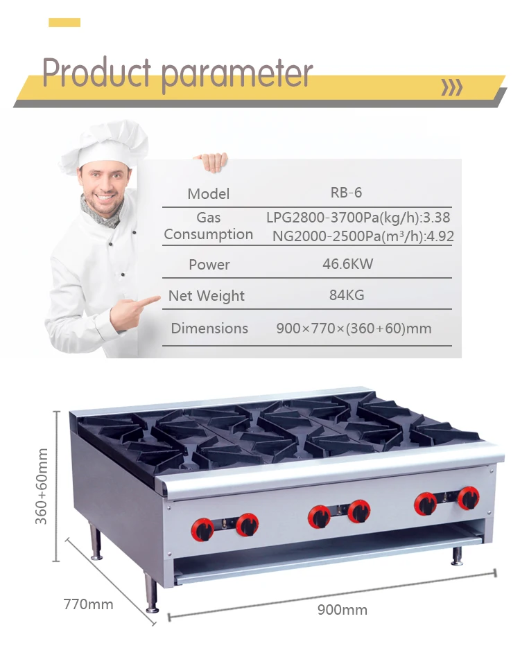Equipo de Cocina para Restaurantes con Estufa de 1/2/4/6 Quemadores ...