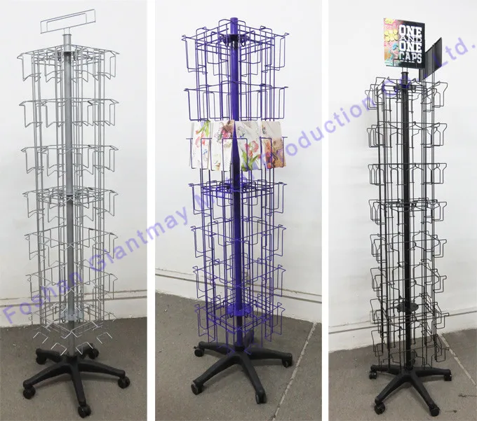 Adjustable Revolving Bookshop Floor Standing Metal Wire Pockets ...