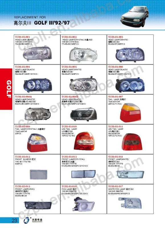 Headlight For Golf 3 / Headlamp For Vw Golf 1992 - 1997 White 1h6 941 ...