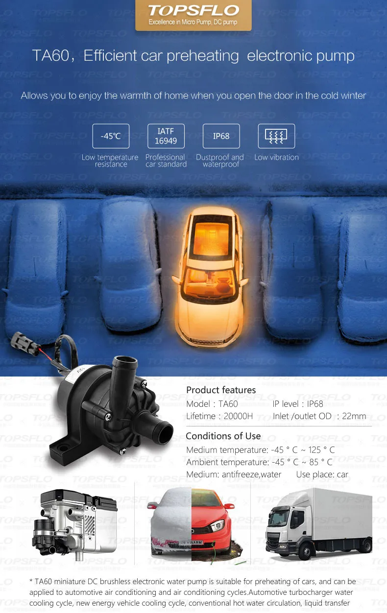 TOPSFLO TA60 12V Car Water Pump - Efficient Cooling Solutions