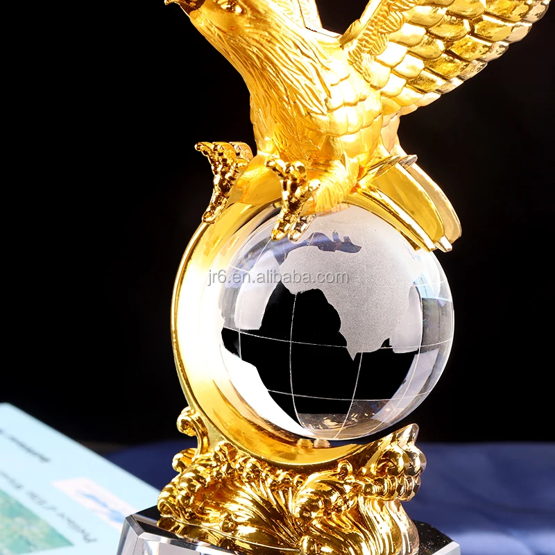 Metal Eagle Sculpture Trophy with Crystal Globe - Kinsam
