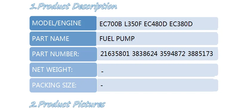 21635801 3838624 3594872 3885173 用于 EC700B L350F EC480D EC380D 的燃油泵 ...