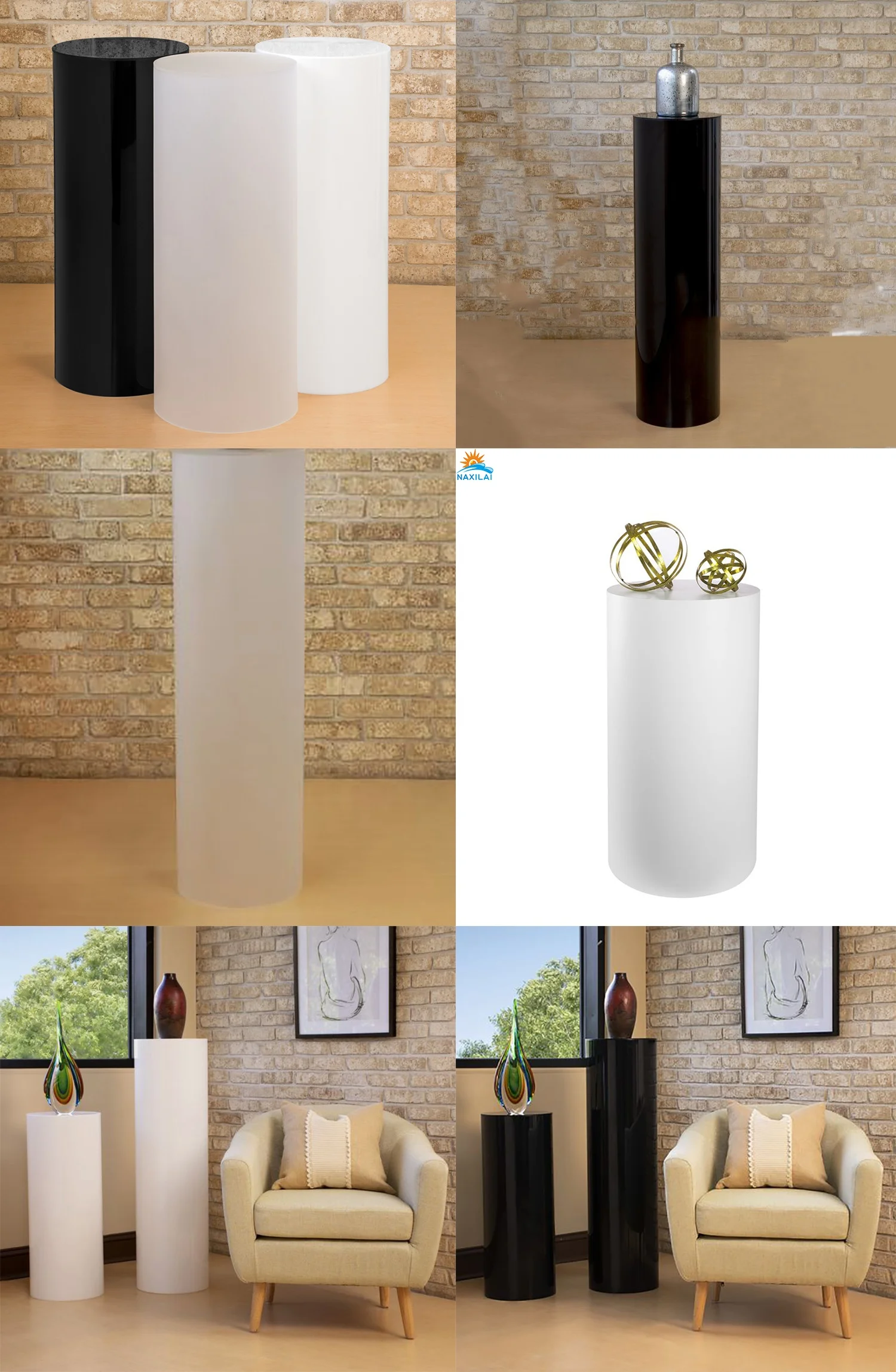Naxilai White Acrylic Round Floor Display Cylinder Plinth Pedestal For ...