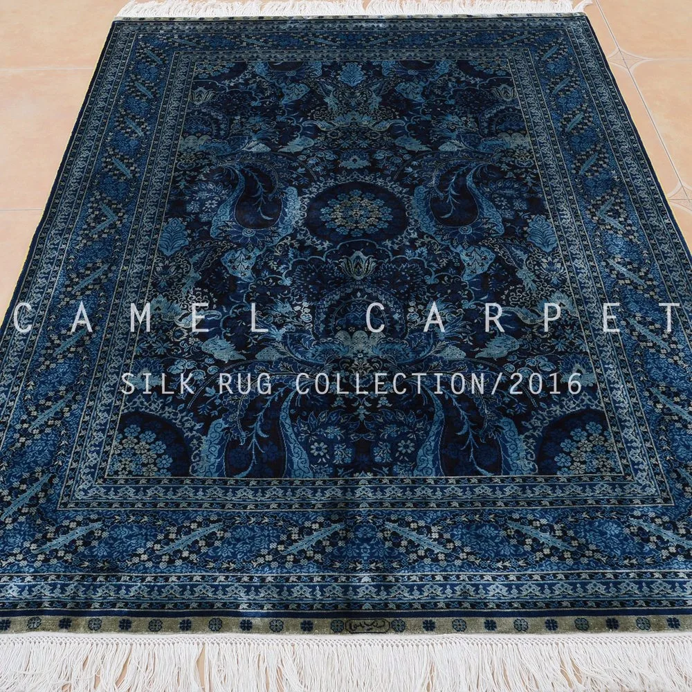 230l 4x6ft Double Knots Deep Blue Silk Hand Made Turkish Area Rug - Buy ...