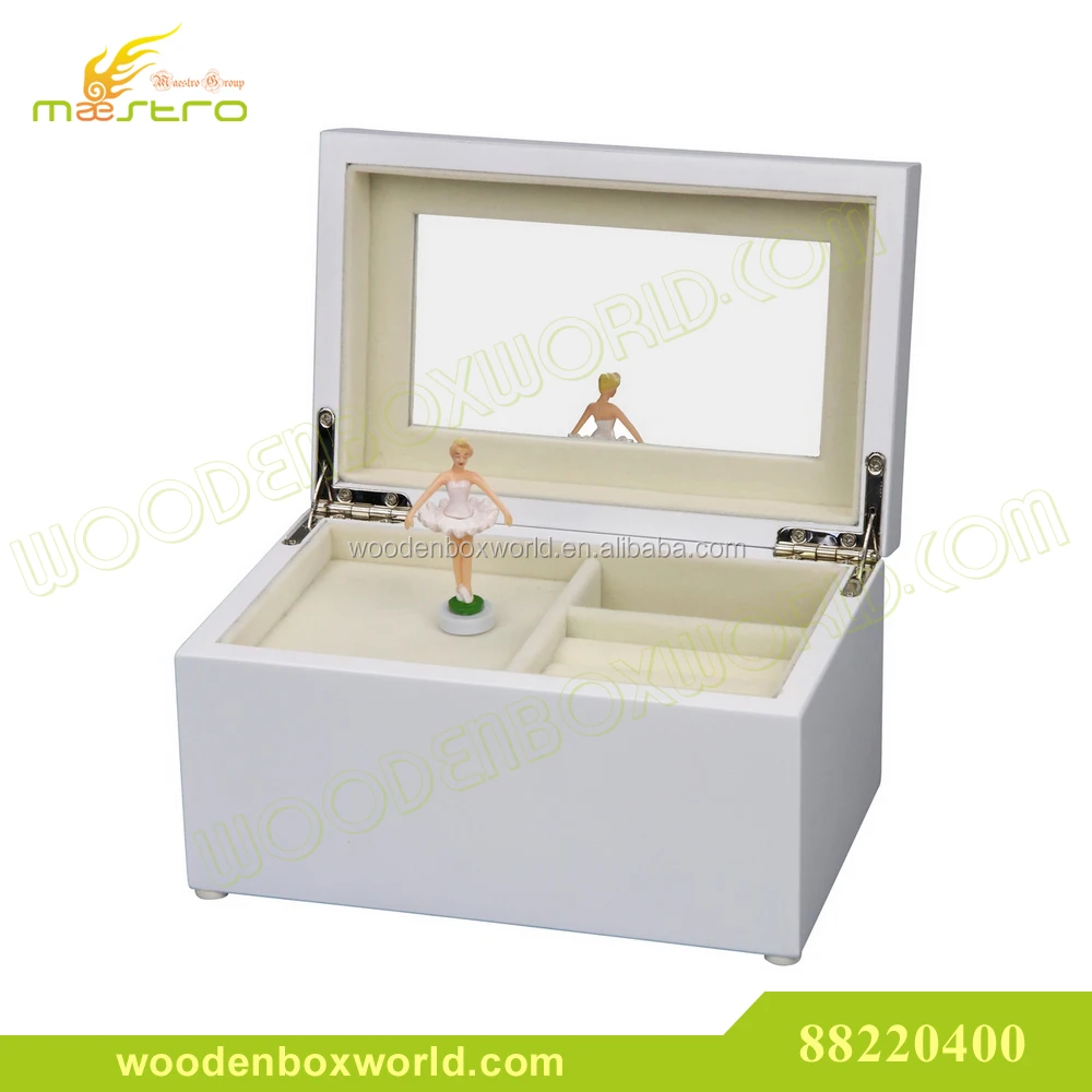 White Wooden Teasure Music Box With Moving Dancer Ballerina - Buy ...