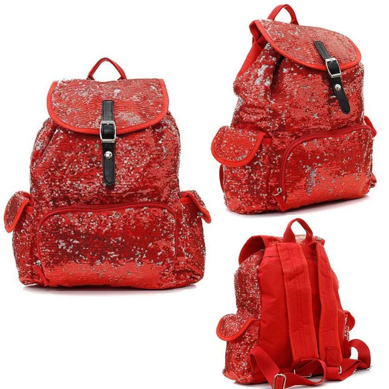Solid Sequin 14" Backpack Glitter Bling Book Bag Girls School Campus ...