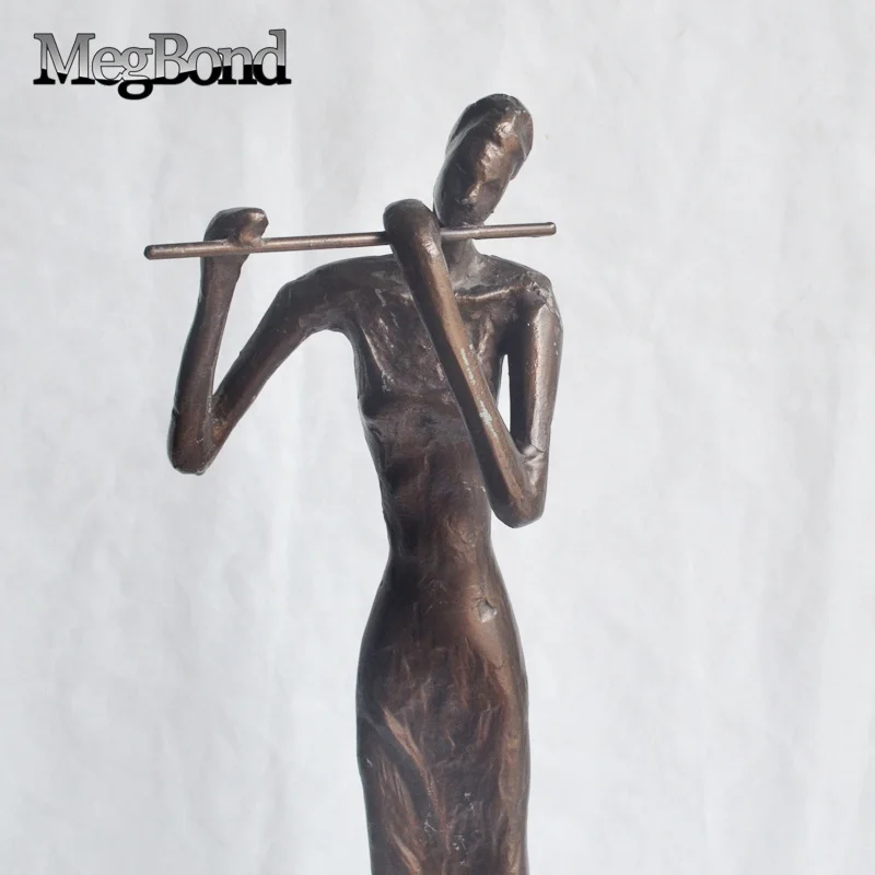 Bronze Female Flute Player Statue - Antique Cast Iron Figurine for Home ...
