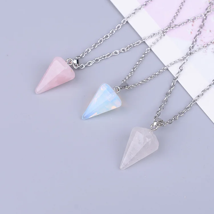 Natural Gemstone Crystal Hexagonal Pointed Reiki Chakra Pendant ...