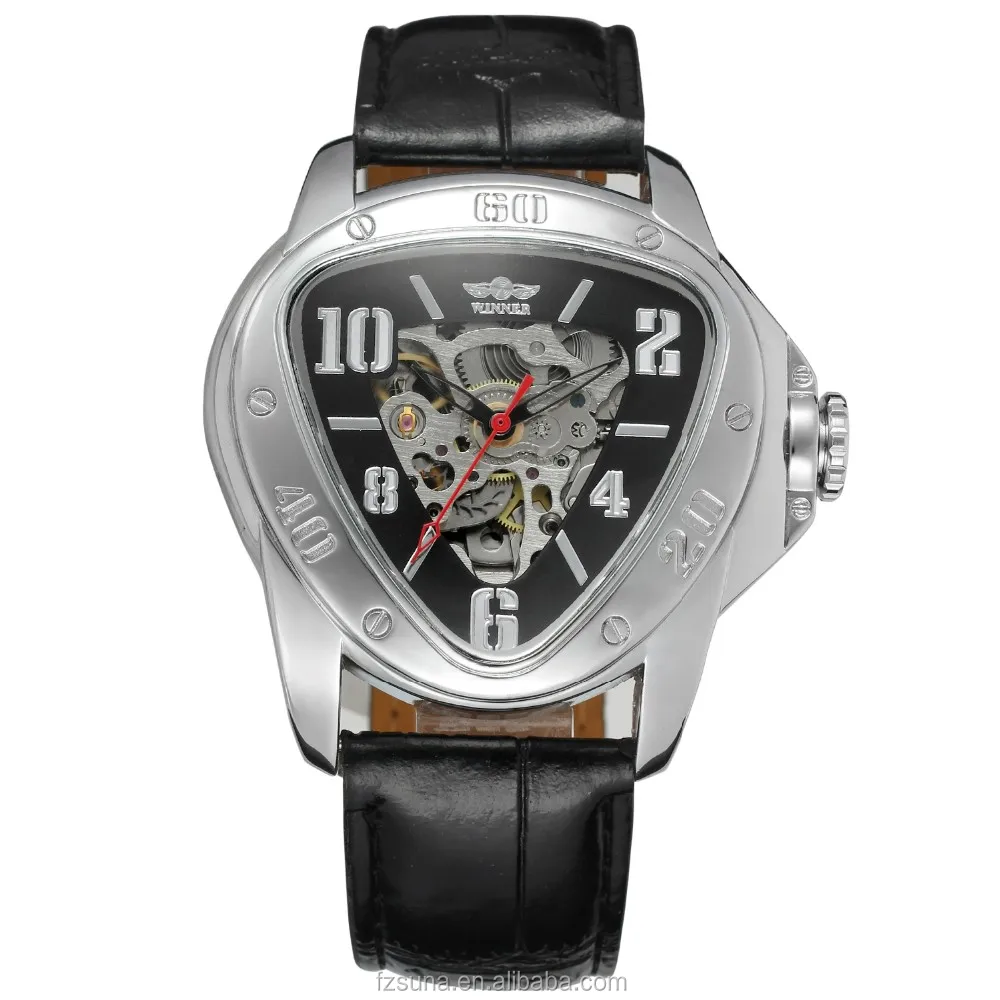 New Style Vogue Triangle Shape Luxury Skeleton Leather Mechanical T ...